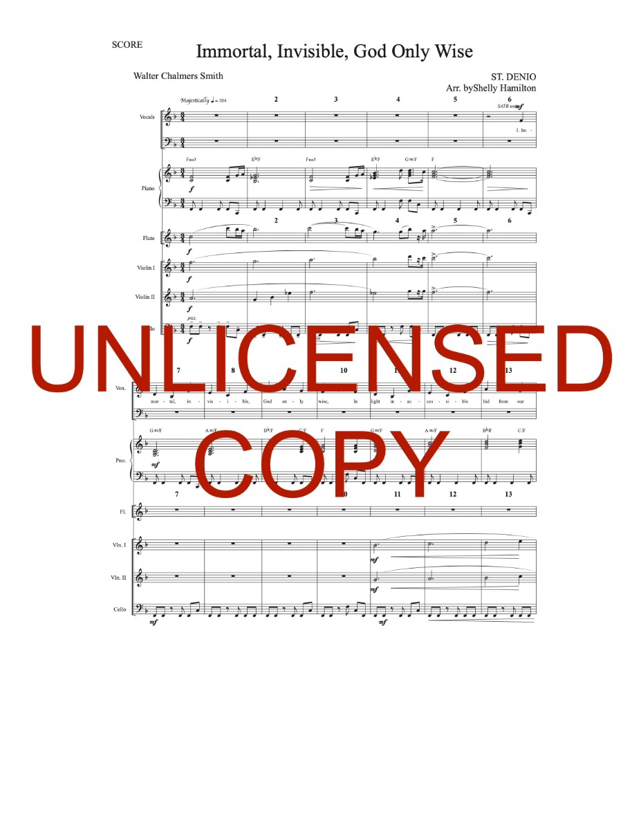 Immortal, Invisible (Simply Majesty Version) - Printable Orchestration ...