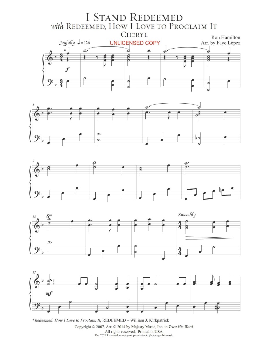 I Stand Redeemed/Redeemed, How I Love to Proclaim It Piano Solo (PDF ...